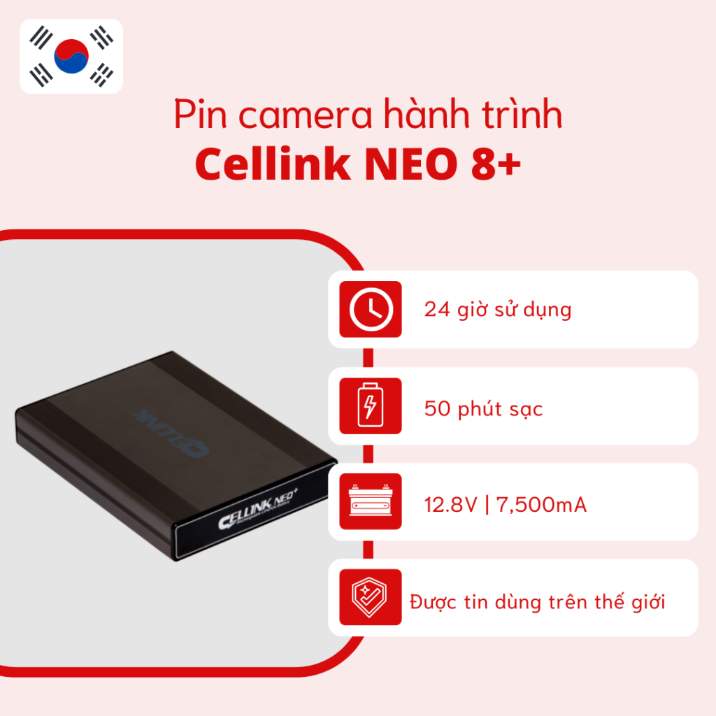 PIN CAMERA HÀNH TRÌNH CELLINK NEO 8+ CHÍNH HÃNG VN
